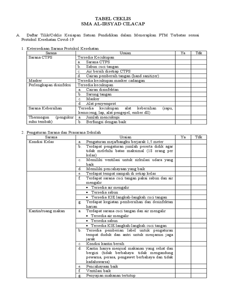 Tabel Ceklis Kosongan | PDF