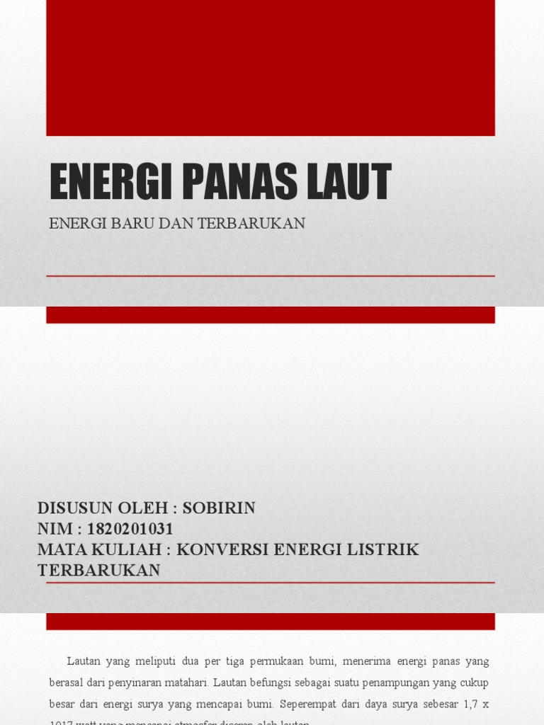 Makalah PPT Sobirin 1820201031 Energi - Panas - Laut | PDF