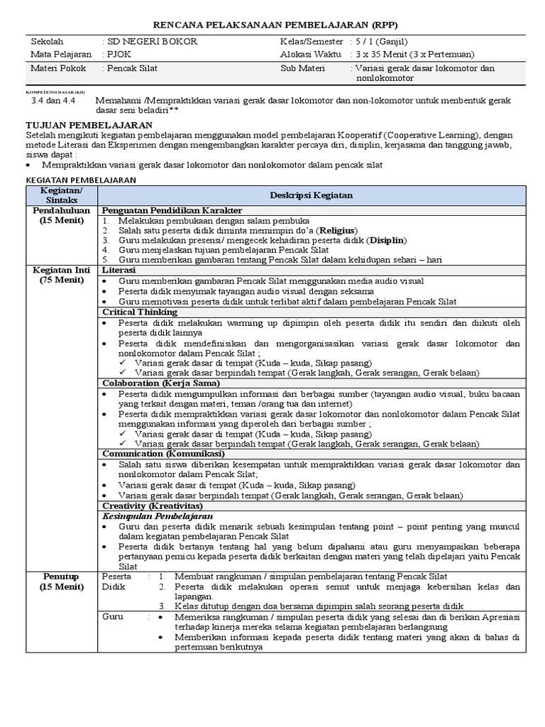 RPP Pjok SMT 1 | PDF