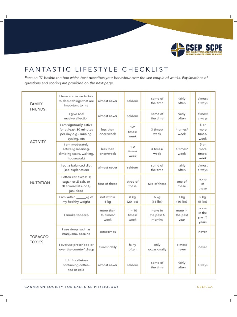 Fantastic Lifestyle Checklist | PDF | Drink | Determinants Of Health