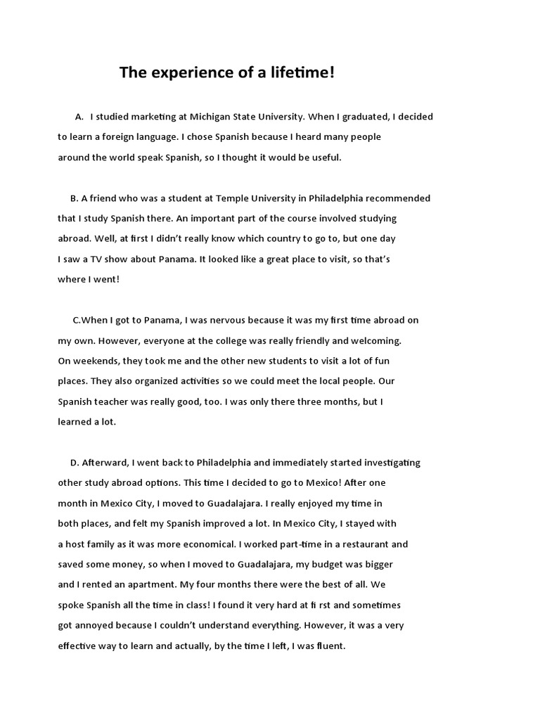 The Experience of A Lifetime! | PDF