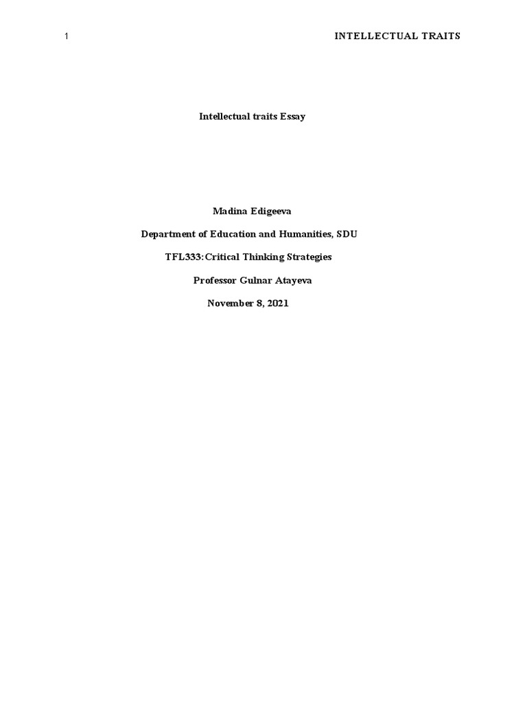 Essay Intellectual Traits | PDF | Neuropsychological Assessment | Cognition