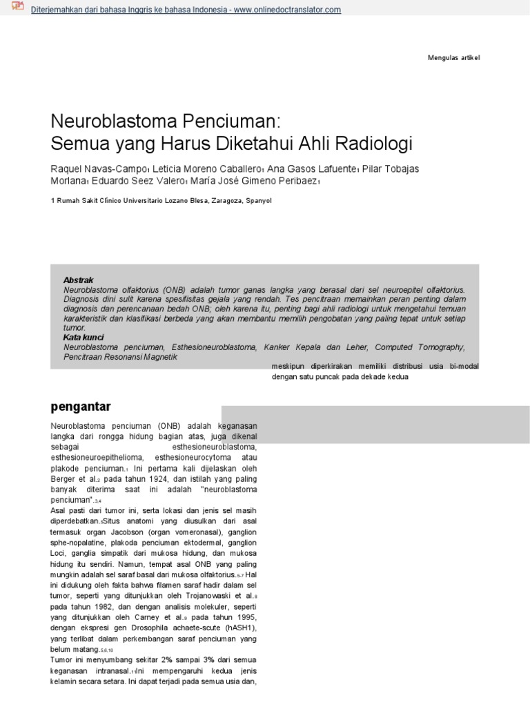 Olfactory Neuroblastoma En Id Pdf