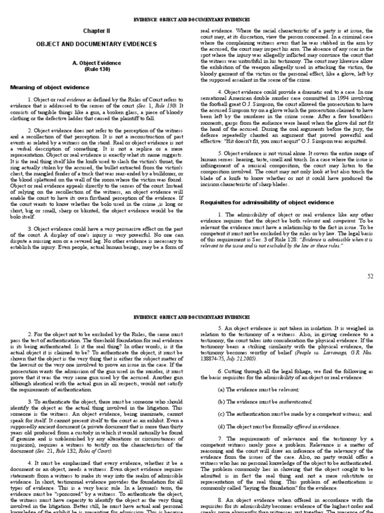 Object and Documentary Evidences: A. Object Evidence (Rule 130) | PDF ...