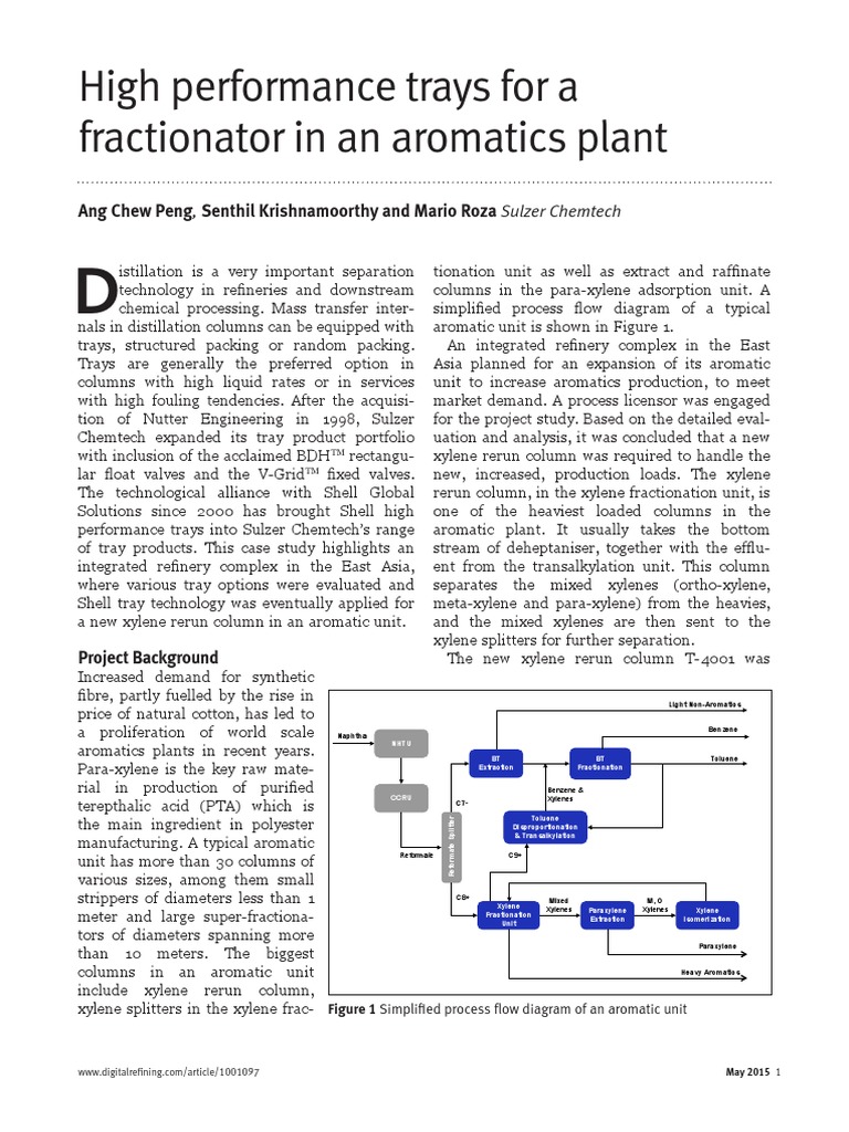 High Performance Trays for Aromatics Fractionator | PDF | Distillation ...