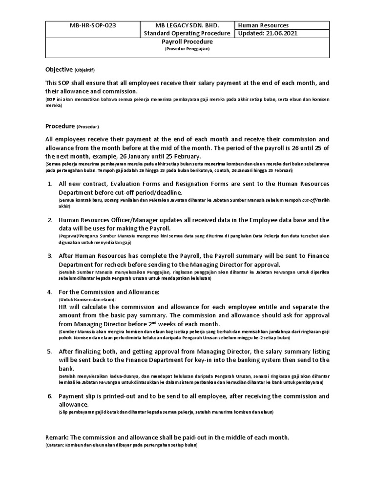 MB-HR-SOP-023-Payroll Procedure | PDF | Business | Human Resources