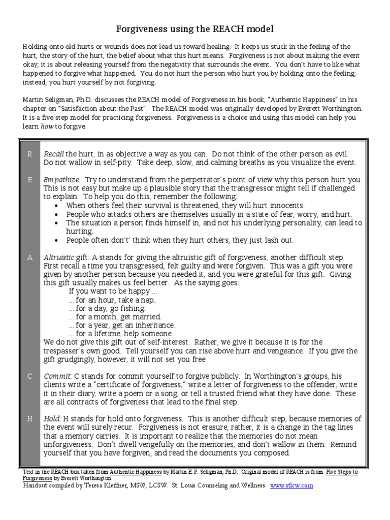 Forgiveness Using The REACH Model | PDF | Forgiveness