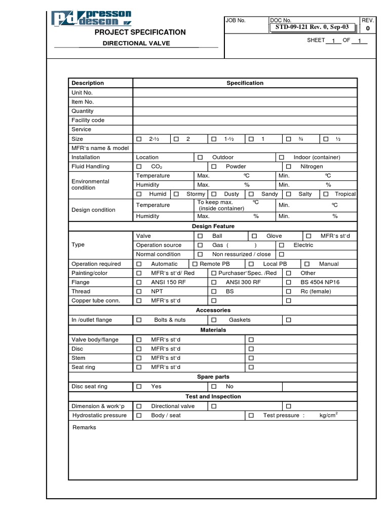 Directional Valve Specification Sheet | PDF | Valve | Applied And ...