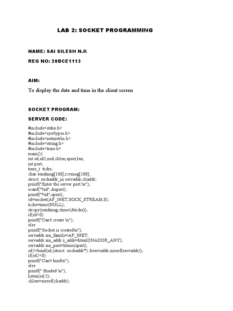 Lab 2: Socket Programming | PDF
