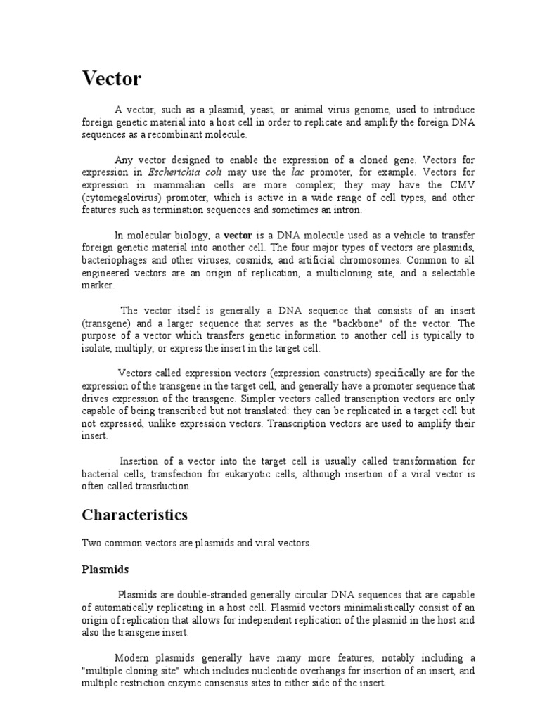 Vector | PDF | Vector (Molecular Biology) | Plasmid