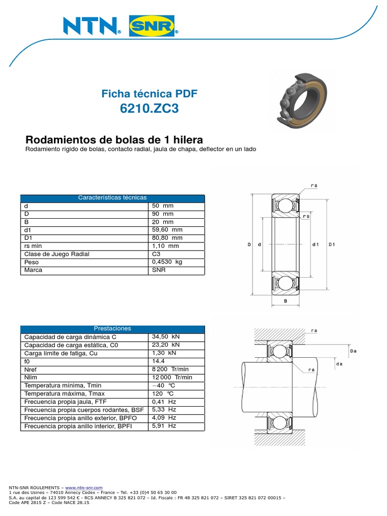 Ficha Técnica Rodamiento 6210.ZC3 | PDF | Ingeniería de productos ...