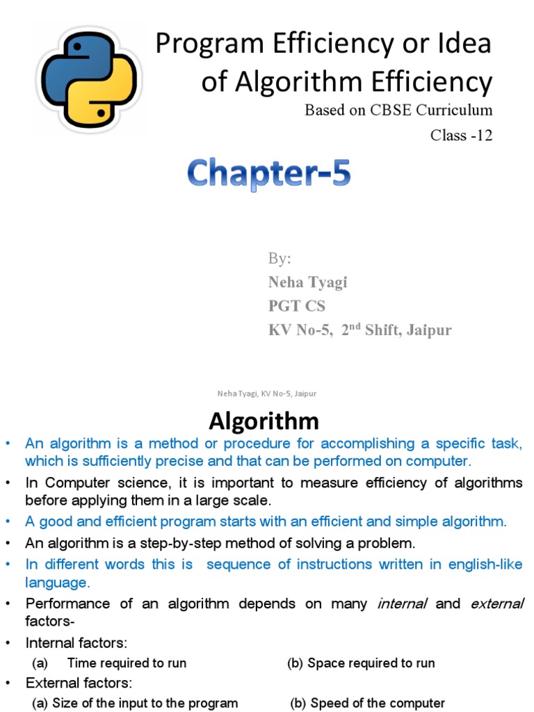 Program Efficiency or Idea of Algorithm Efficiency: Based On CBSE Curriculum Class - 12 | PDF ...