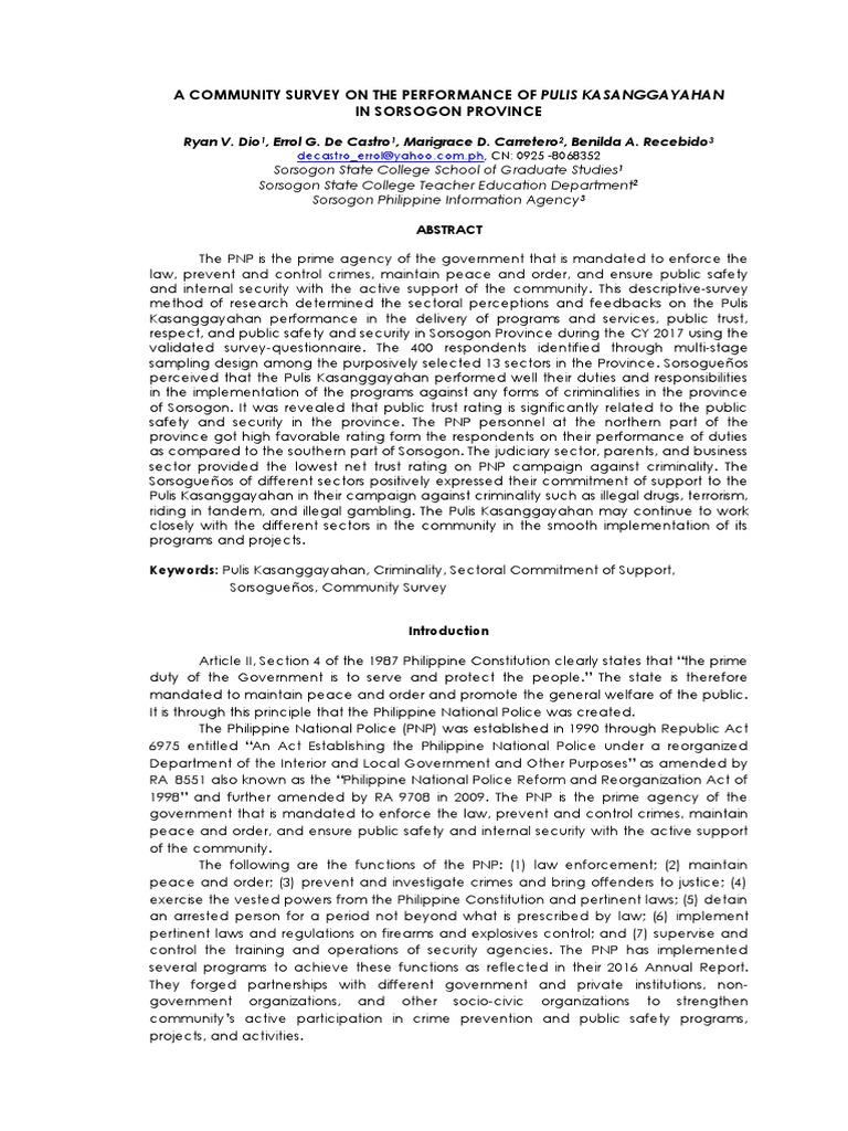 Community Survey Rates Sorsogon Police Performance | PDF | Emergency ...