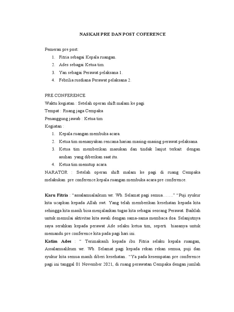 Naskah Pre dan Post Conference Keperawatan | PDF