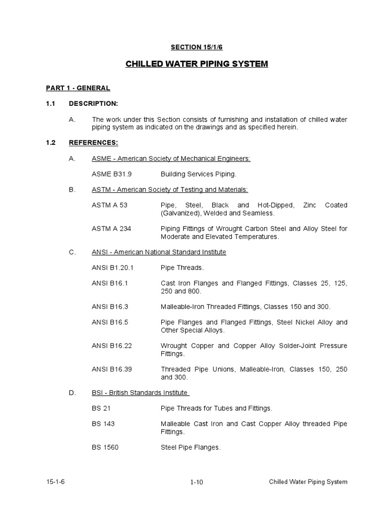 Chilled Water Piping System Specifications | PDF | Pipe (Fluid ...