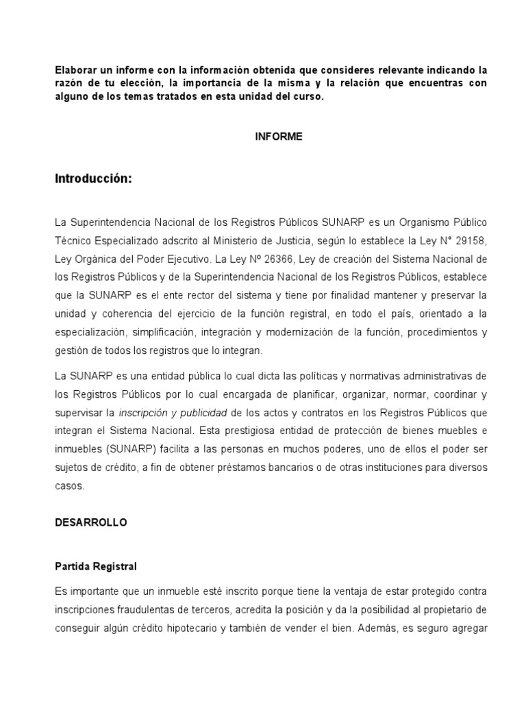 Derechos de Regstro Notarial Elaborar Un Informe Sunarp | PDF | Propiedad | Internet