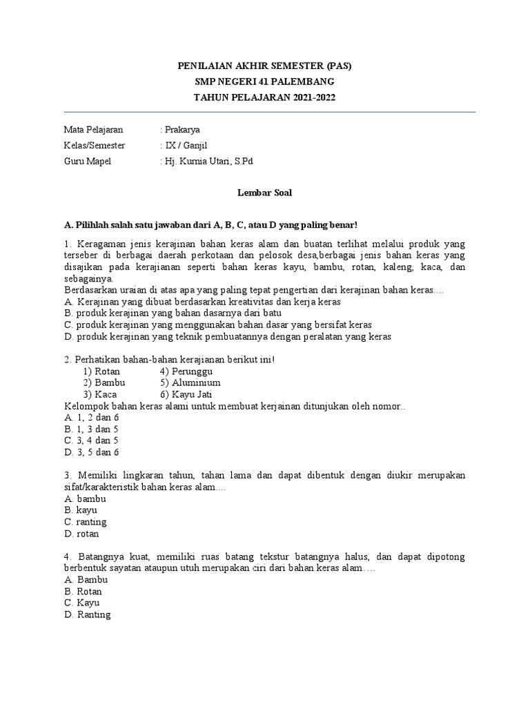PENILAIAN AKHIR SEMESTER (PAS) Kelas IX | PDF