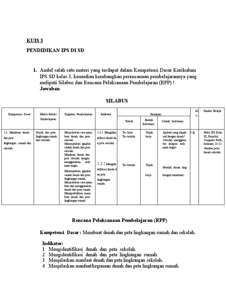 RPP dan Silabus IPS Kelas 3 SD | PDF | Karier & Perkembangan