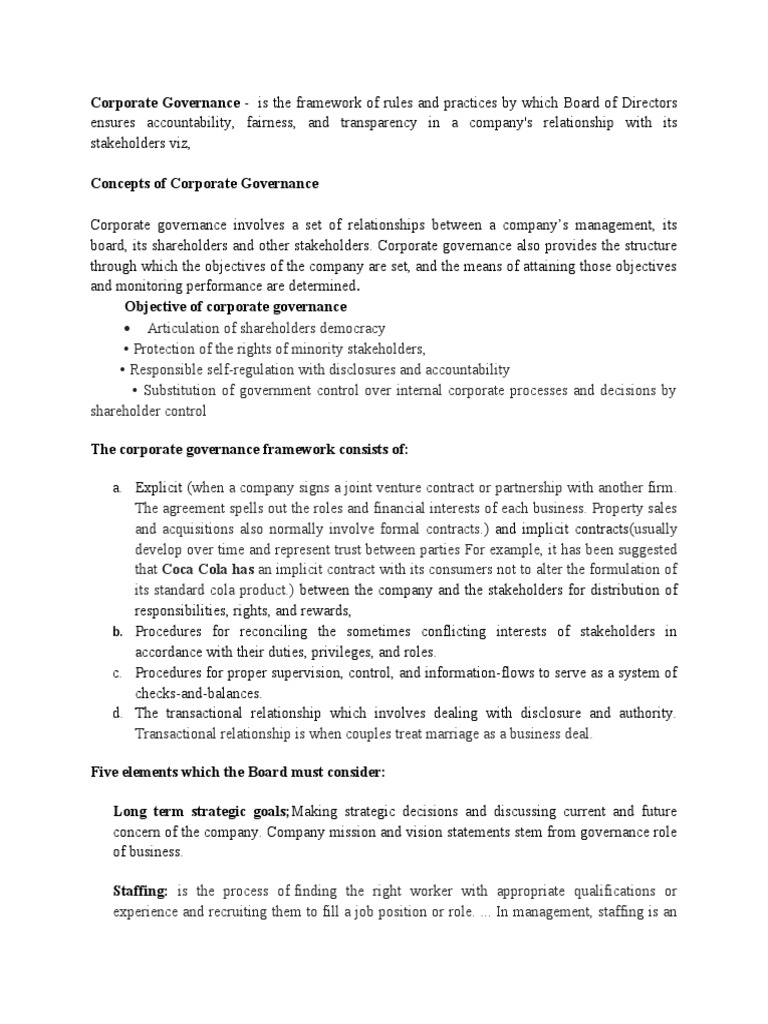 Corporate Governance Notes | PDF | Strategic Management | Corporate ...