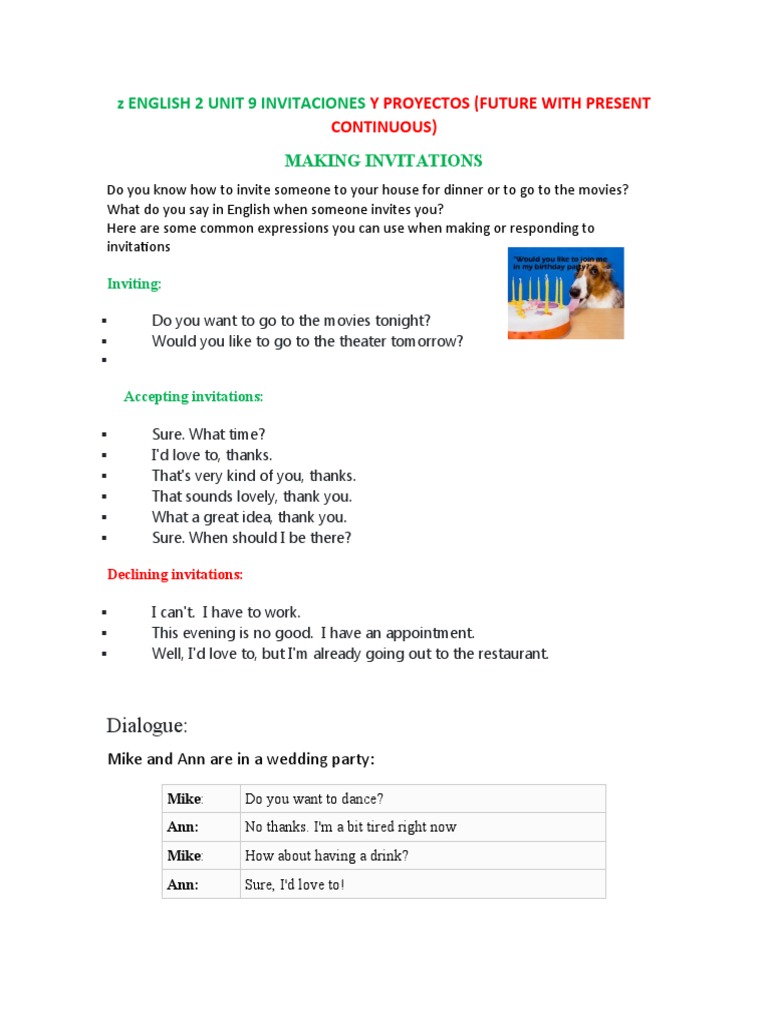 Making and Responding to Invitations in English | PDF