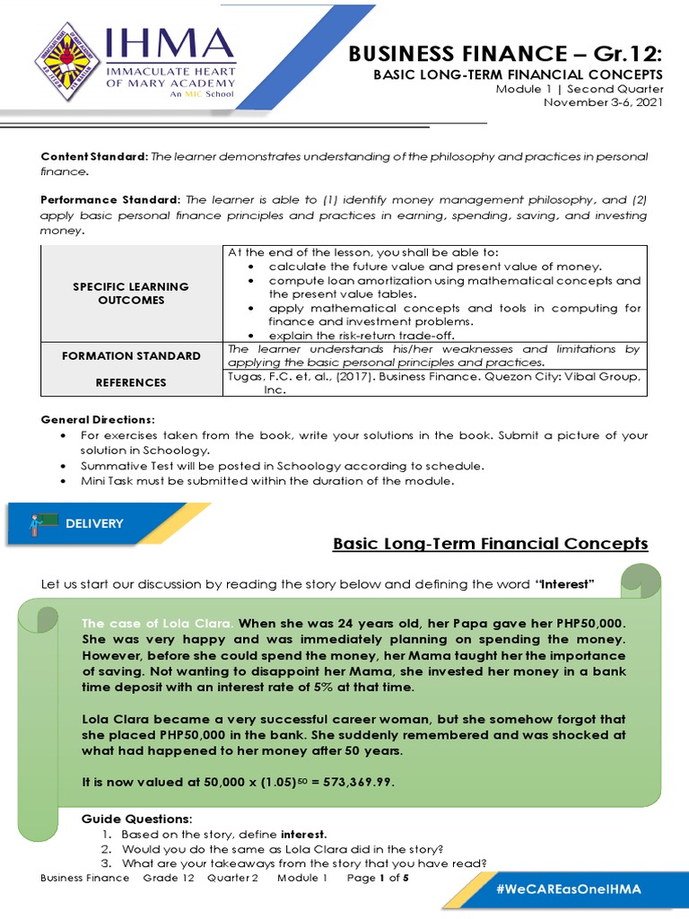 Financial Concepts for Grade 12 Students | PDF | Interest | Present Value