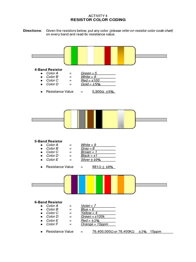 Resistor Color Coding: Directions: Given The Resistors Below, Put Any ...