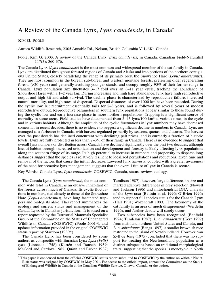 Canada Lynx | PDF