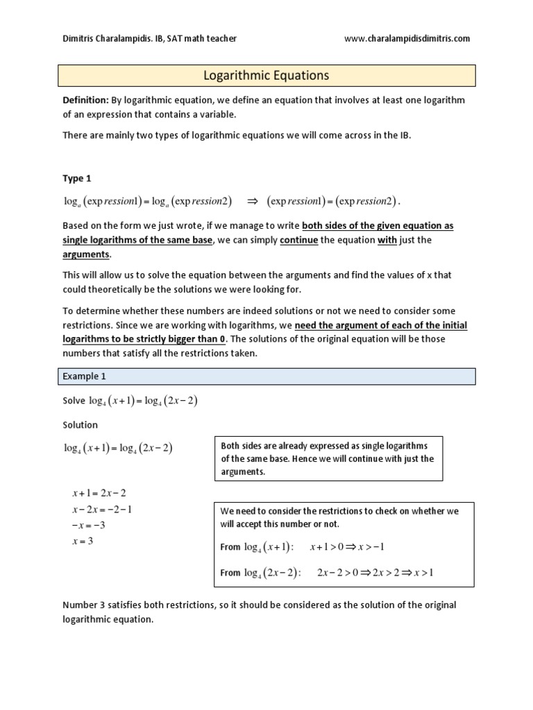 Logarithmic Equations | PDF | Logarithm | Exponential Function