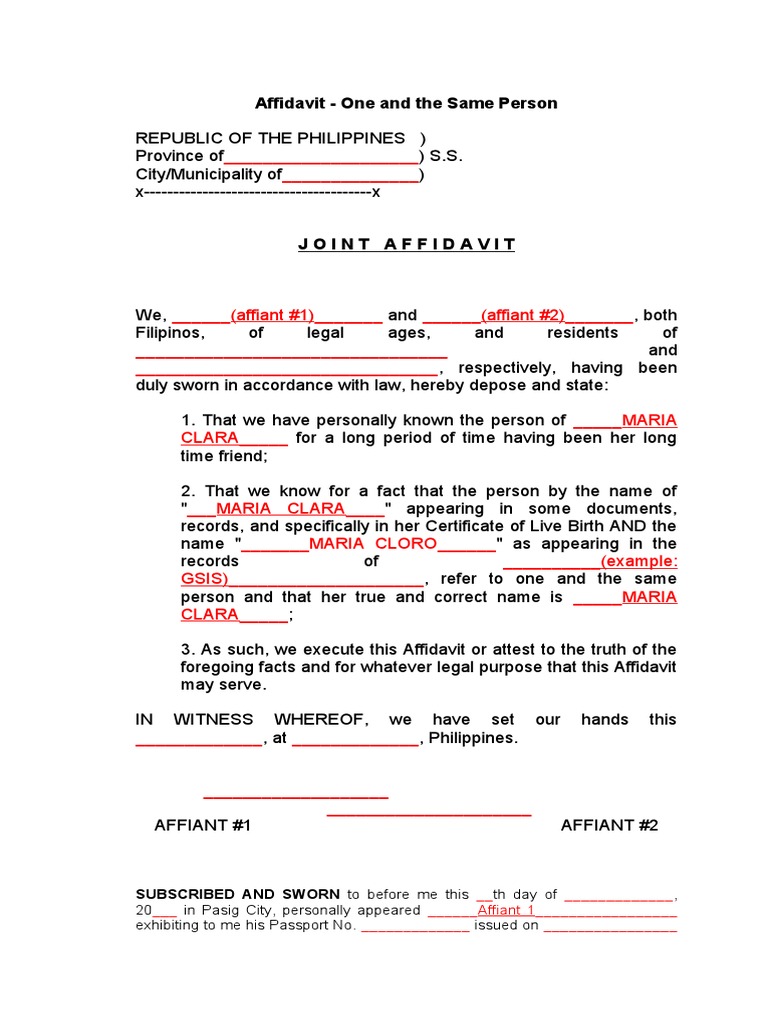 Affidavit of One and The Same Person | PDF | Affidavit | Common Law