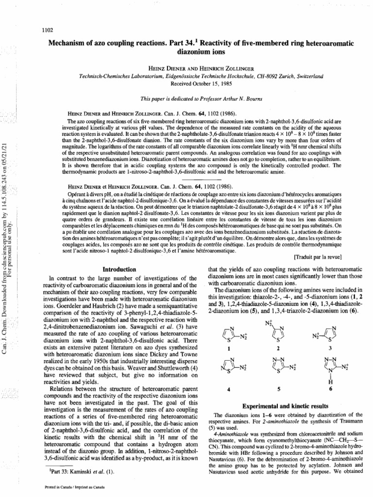 Mechanism of Azo Coupling Reactions. Part Reactivity of Five-Membered ...