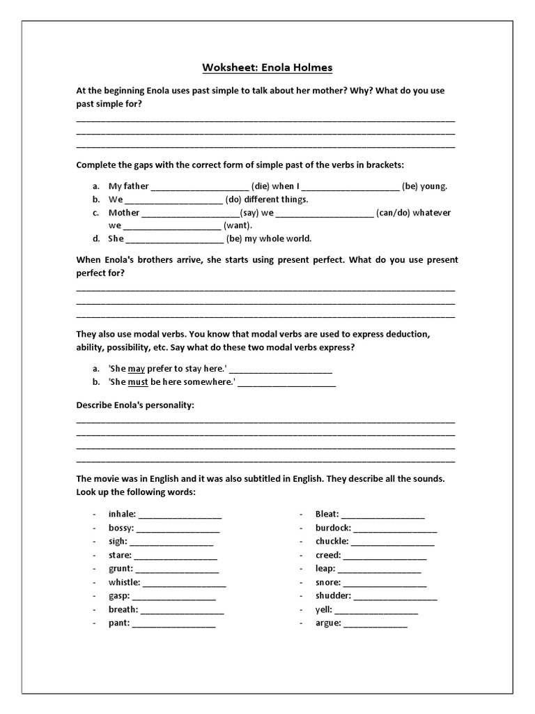 Enola Holmes Woksheet | Download Free PDF | Linguistic Typology | Languages