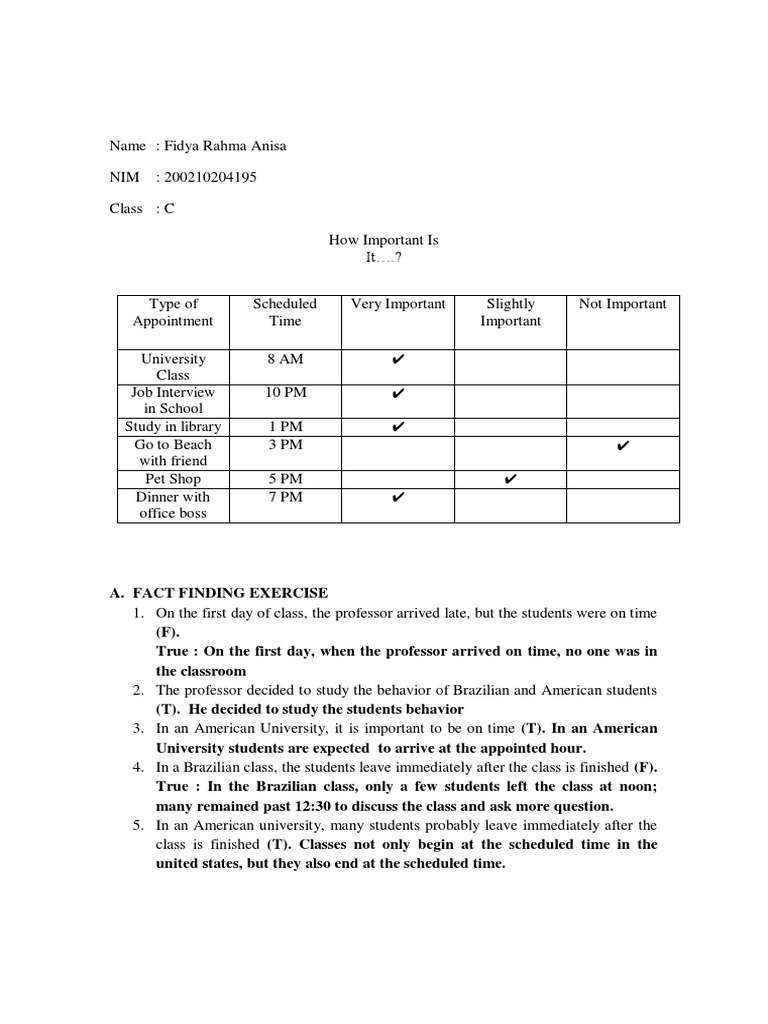 Reading, Fact Finding Exercise, Reading Analysis | PDF | Behavior ...