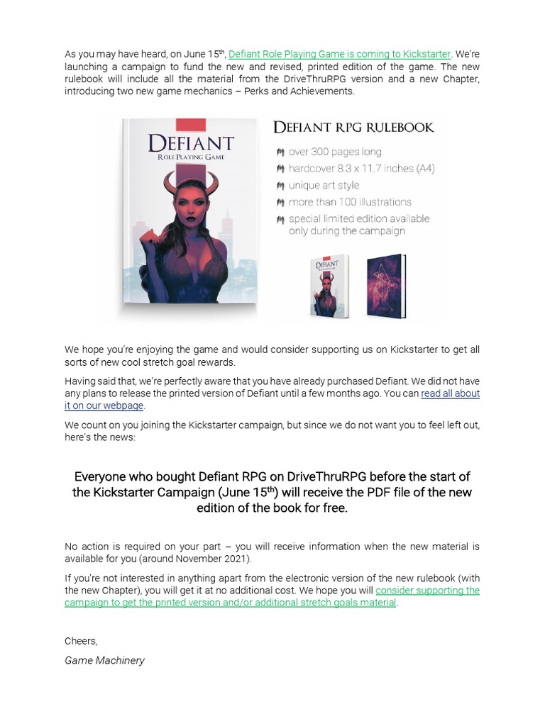 Defiant Kickstarter Information | PDF