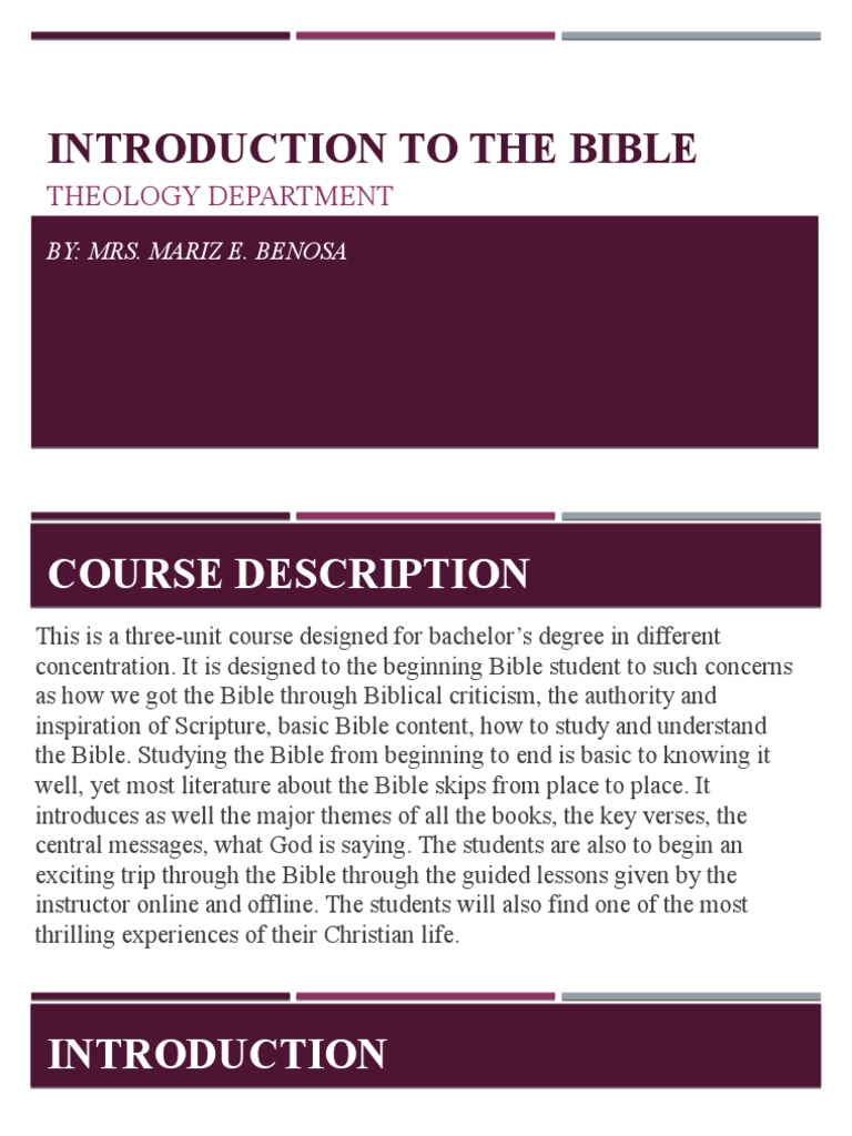 Introduction To The Bible: Theology Department | PDF | New Testament ...