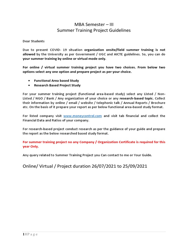 Summer Training Project Guidelines - 2021 | PDF | Scientific Method ...