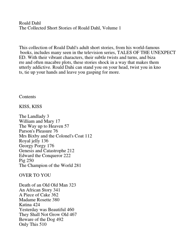 Dahl, Roald - The Collected Short Stories of Roald Dahl, Volume 1 | PDF | Vein | Artery