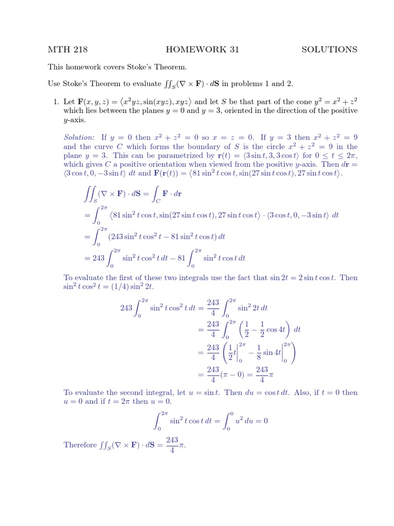 MTH 218 Homework 31 Solutions: X Yz, Sin (Xyz), Xyz Y-Axis | PDF ...