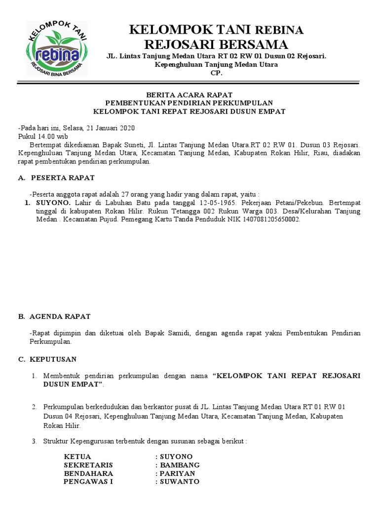 Pembentukan Kelompok Tani Repat Rejosari | PDF