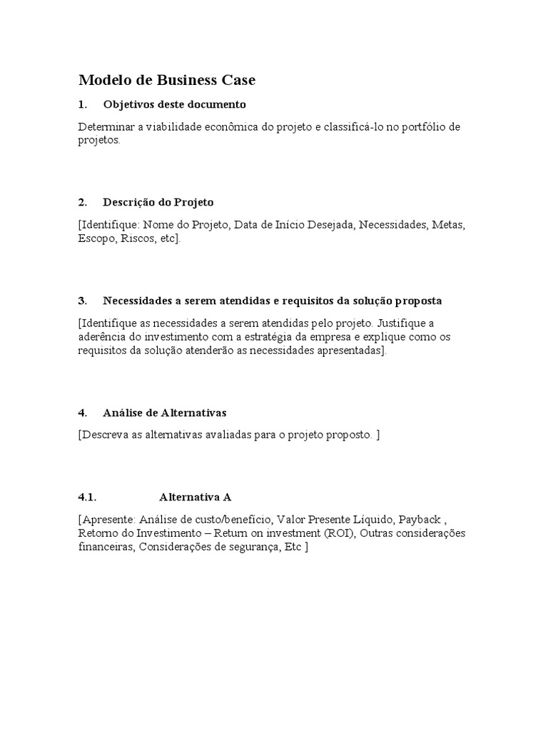 Modelo Business Case - Caso de Negócios | PDF