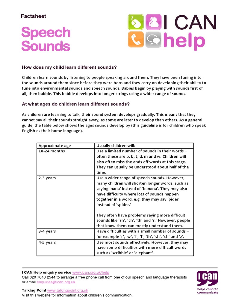 Speech Sounds Factsheet EYFS | PDF | Speech | Sound
