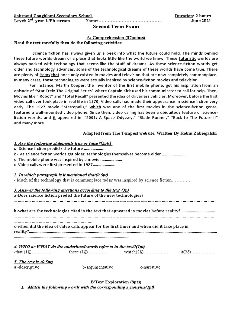 2nd Term Exam 2aph | Download Free PDF | Science Fiction | Linguistics