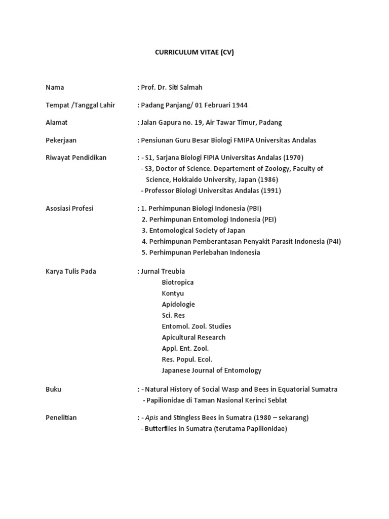 CV Prof. Siti Salmah | PDF