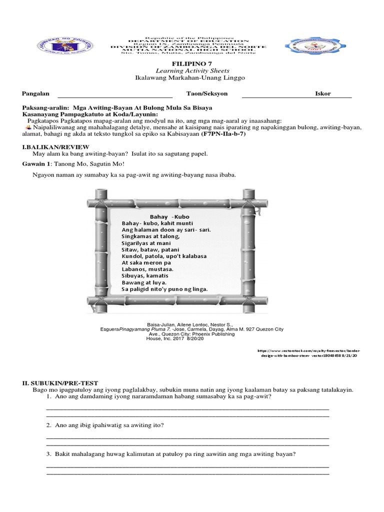 Filipino 7 Q2 Week 1 | PDF