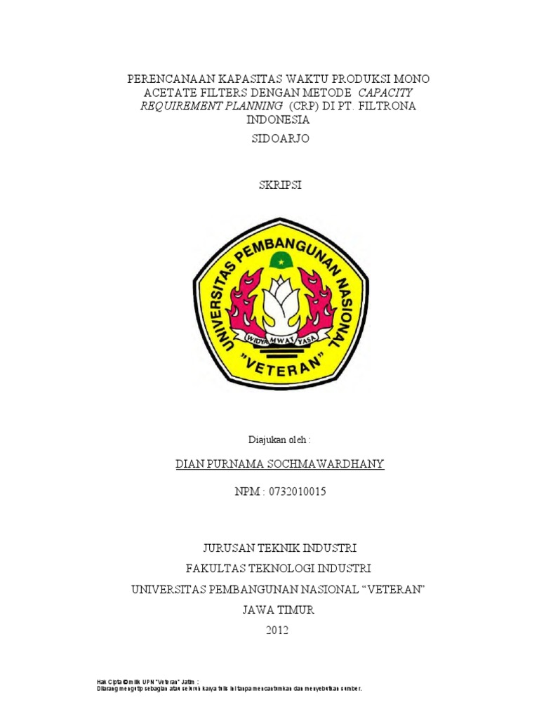 Perencanaan Kapasitas Waktu Produksi Mono Acetate Filters Dengan Metode ...