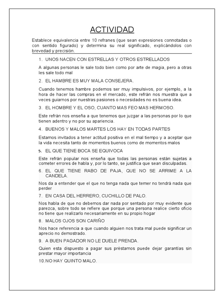 Actividad - Refranes | PDF