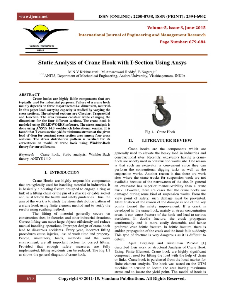StaticAnalysisOfCraneHookWithISectionUsingAnsys (679 684) | PDF | Fracture | Beam (Structure)