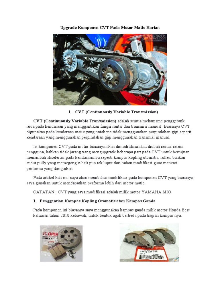 Upgrade Komponen CVT Pada Motor Matic Harian | PDF