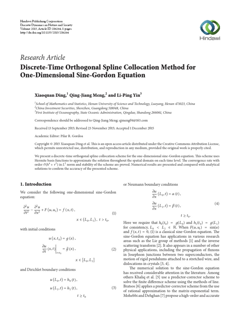 Research Article Discrete Time Orthogonal Spline Collocation Method For One Dimensional Sine