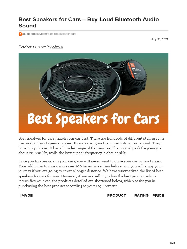 Best Speakers For Cars - Buy Loud Bluetooth Audio Sound | PDF ...