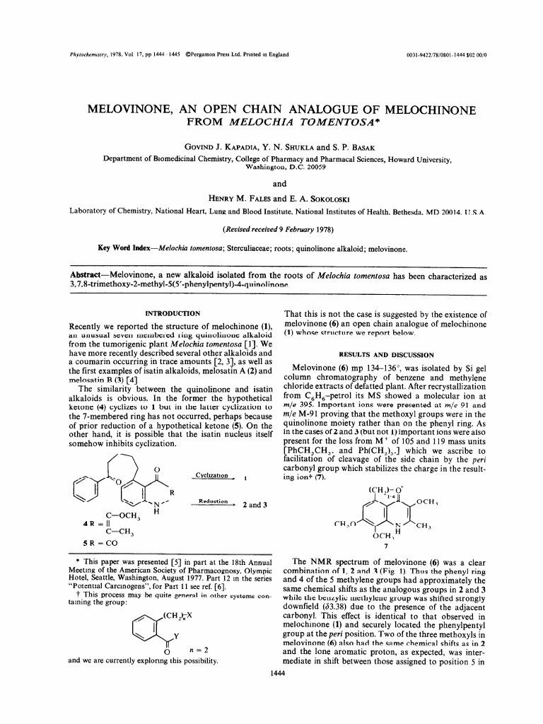 Melovinone, An Open Chain Analogue of Melochinone From | PDF | Ketone ...